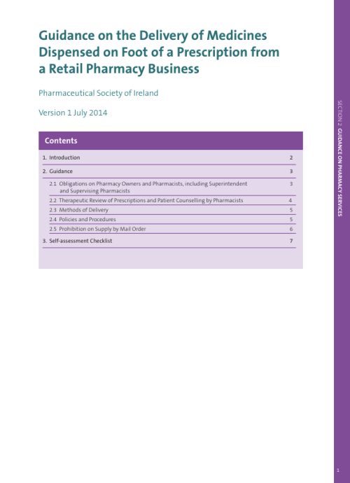 Guidance on the Delivery of Medicines Dispensed on Foot of a ... Guidance on the Delivery of Medicines Dispensed on Foot of a ...